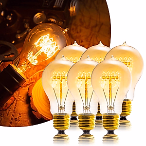 Sevici Edison Bulbs, A19 Bulbs 6 Pack, Dimmable 120V 40W Vintage Amber Glass, 240 Lumens E26 Base, Retro StyleIncandescent Bulbs, 2200K Warm Yellow Light, for Home Office Desk Lamp Stand
