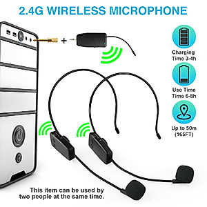 oxxyeeKS Wireless Microphone System for 2 People,160ft Range, 2.4G Dual Wireless Headset Mics for Karaoke Speaker, Amplifier, Mic Speakers, PA System, Yoga,Teaching, Fitness