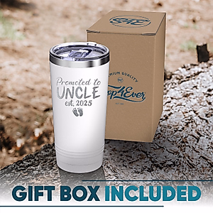 shop4ever Promoted to Uncle Est. 2025 Tumbler Insulated Tumbler 20 oz. with Lid, Stainless Steel Cups Travel Coffee Mug New Uncle Baby Announcement Gift (White)