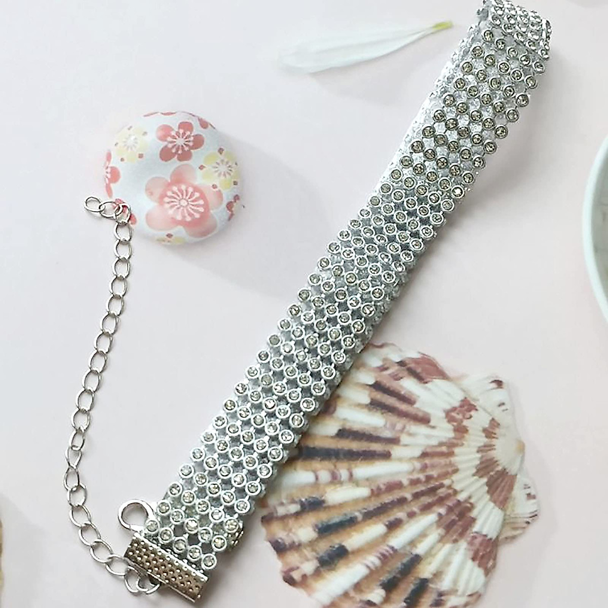 Faruodis Rhinestone Choker Necklace Wide Crystal Choker Necklace 5Row-8Row Diamond Collar Jewelry Silver Plated for Women (5 Row)