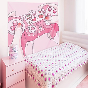 Pecfamly Cutecore Cute Pink Kawaii Anime Tapestry for Bedroom Teen Girl, Cutecore Kawaii Gamer Girl Anime Room Home Decor (59" x 51")