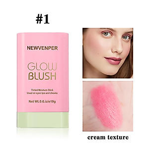 Waterproof Cream Blush for Cheek, Eyes and Lip Long Lasting & Smooth Creamy Formula Lightweight Blush Stick Blush Wand 01#