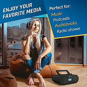 KLIM® Boombox B4 CD Player Portable Audio System - New 2024 - AM/FM Radio with CD Player MP3 Bluetooth AUX USB - Wired & Wireless Mode Rechargeable Battery - Remote Control Autosleep Digital EQ