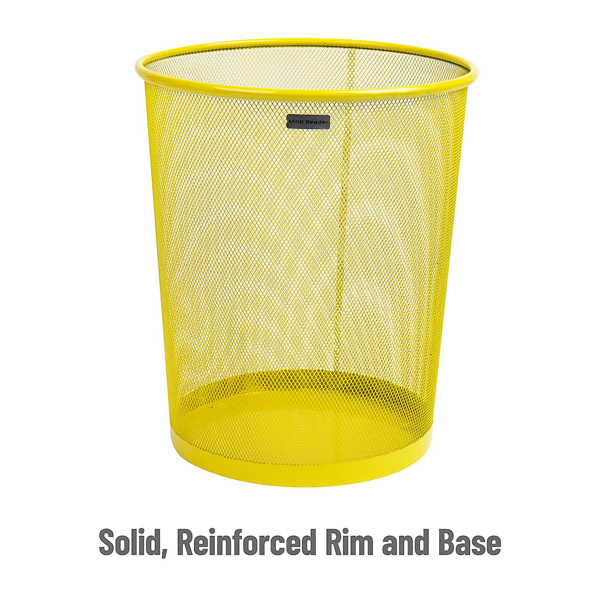 Mind Reader Mesh Trash Can, 16.65L (4.4 gal), Waste Paper Basket, Round, Office, Metal Mesh, 11.5" L x 11.5" W x 13.75" H, Yellow