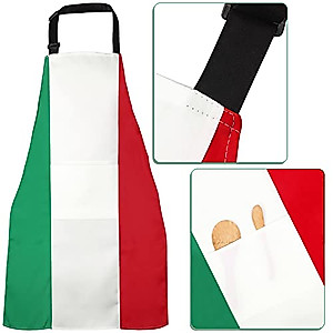 Syhood 4th of July Chef Hat and Apron for Women Men Italian Stripes Solid Baking Fabric Cooking Apron for Home Kitchen (Red-White-Green Pattern)