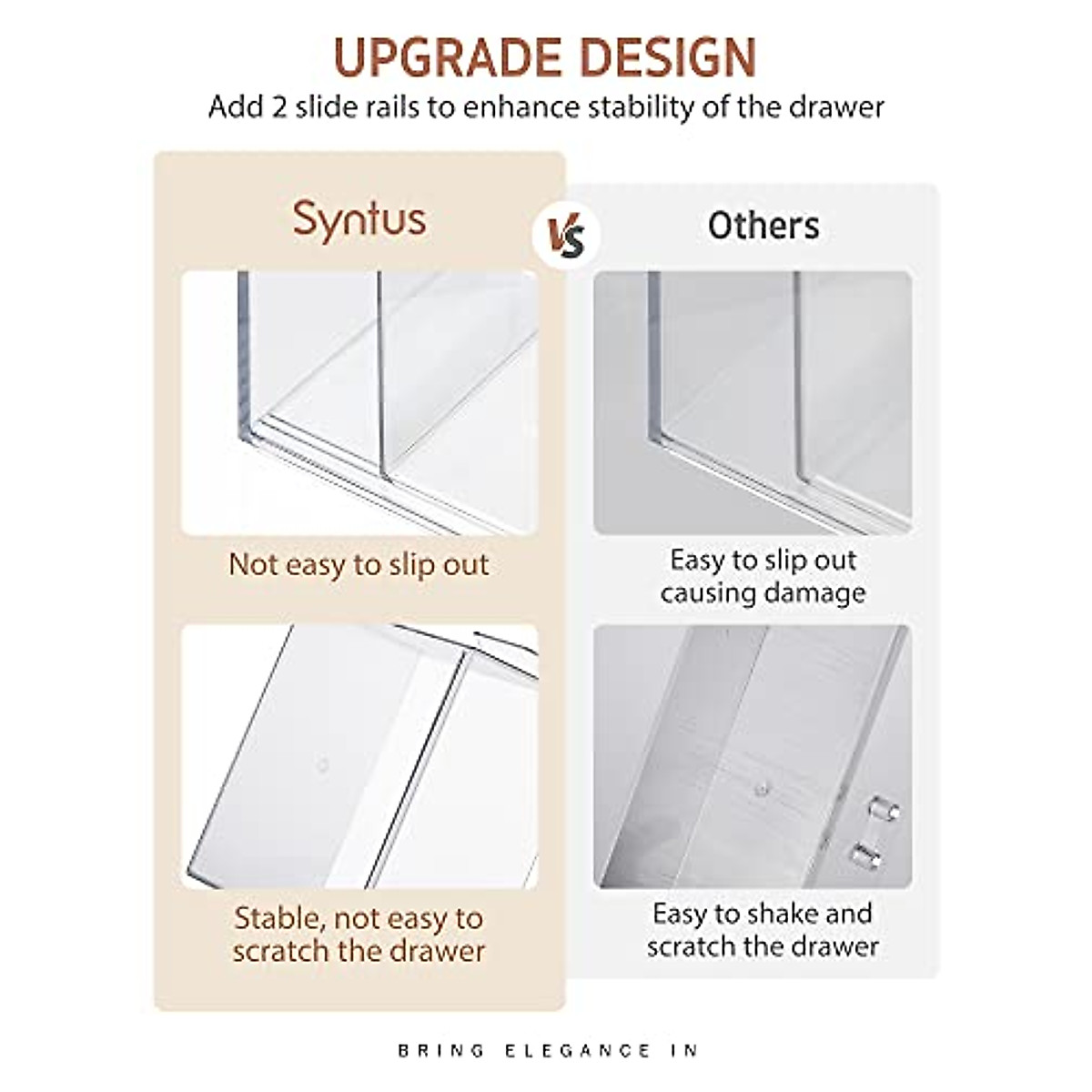 Syntus 3 Piece Set Stackable Makeup Organizer Drawers, 4.4'' Tall Bathroom Storage Drawer, Large Capacity Plastic Cosmetics Storage Box for Vanity, Kitchen Cabinets, Pantry Organization