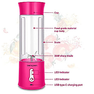 AIKIDS Portable Blender Smoothie Maker - 17Oz Personal Blender for Smoothies and Shakes | 4000mAh Rechargeable USB Juicer Blender with 6 Blades | Handheld Blender for Sports Travel Gym