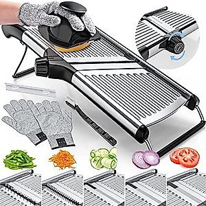 Gramercy Adjustable Mandoline Slicer for Kitchen, Vegetable Chopper, Food Chopper, Vegetable Slicer, Potato Slicer, Mandolin, Potato Cutter - Stainless Steel - INCLUDING One Pair Cut-Resistant Gloves