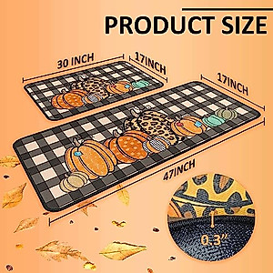 Fall Kitchen Rugs and Mats Set of 2, Thanksgiving Kitchen Rug Non Slip Backing Fall Decorations for Home Seasonal Farmhouse Fall Holiday Autumn Harvest Low-Profile Kitchen Floor Mat 17"X47"+17"X30"