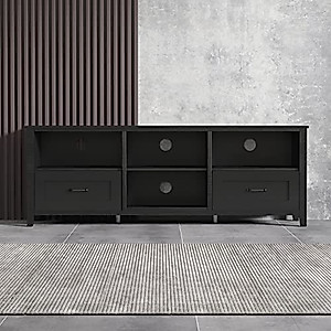 Black TV Stand for 80 75 70 65 60 Inch TV, Black Entertainment Center with Storage, Long Tall TV Stands for Living Room 75 Inch Black, 65 70 75 80 TV Stand with Storage for 65+ 75+ Inch TV for Bedroom