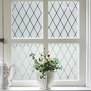 VELIMAX Lattice Frosted Window Film Window Privacy Film Static Cling Window Vinyl Opaque Glass Sticker Non Adhesive Anti-UV 17.7x78.7 inches