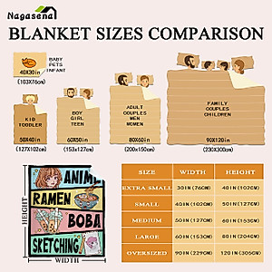 Anime Blanket Gifts for Girls Kawaii Anime Decor for Women Anime Ramen Boba Sketching Flannel Blanket Anime Lover Stuff, Luxurious Warm and Cozy for S 40X50 Inch for Kids/Child