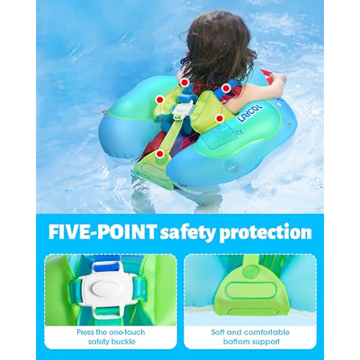 LAYCOL Baby Swimming Float Inflatable Baby Pool Float Ring Newest with Sun Protection Canopy,add Tail no flip Over for Age of 3-36 Months (Blue, L)