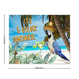 Personalized Wooden Sign It's Five O'clock Somewhere Cute Wood Plaque Sign Quote Farmhouse Tiki Bar Pool Hot Tub Luau Country Wall Décor Signs for Offices Pantry 16x20 Inch