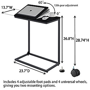 YELNOKU Couch Desk with Lockable Wheels, Slide Sofa Desk with Tiltable Drawing Board, Over Couch Arm Side Table Desk for Eating and Laptops, Portable Ergonomic Laptop Stand for Home Office Work, Black