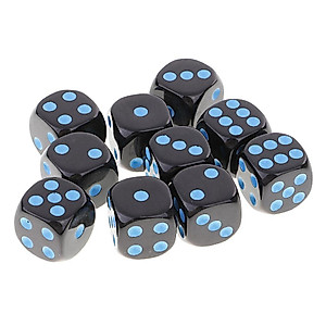 Dovewill 10Pcs D6 Dice Six Sided Spot Dices Set for Dungeons and Dragons RPG MTG Party Board Games Blue Black