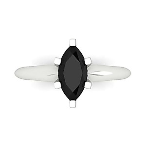 1.0 ct Marquise Cut Solitaire Natural Black Onyx Engagement Wedding Bridal Promise Anniversary Ring 18K White Gold Size 8.75