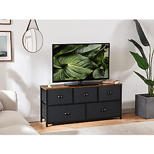 PRAISUN Dresser TV Stand, Entertainment Center with Fabric Drawers, Media Console, TV Table for 55 Inch TV, Bedroom Dresser with Metal Frame - Black