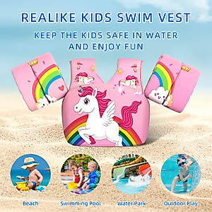 REALIKE Kids Swim Vest for Toddler Floaties Swimming Aids with Shoulder Harness Arm Wings for Children/Infant/Baby,Sea Beach/Pool/Lake, Suitable for 28-70lbs Boys/Girls