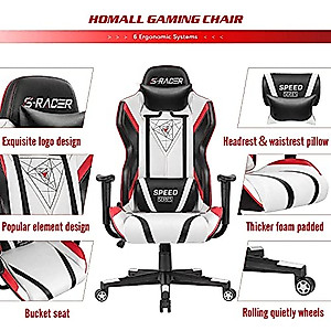 Homall Gaming Racing Office High Back PU Leather Chair Computer Desk / Video Game Chair Ergonomic Swivel Chair with Headrest and Lumbar Support (Black&White)