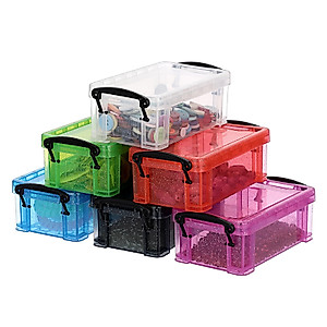 BTSKY 6 Colors Mini Small Plastic Storage Box with Locking Lid Clear Plastic Organizer and Assorted Color Boxes Hold Crafts, Stationery, Jewelry, Sewing and More in Classroom or Home Supplies
