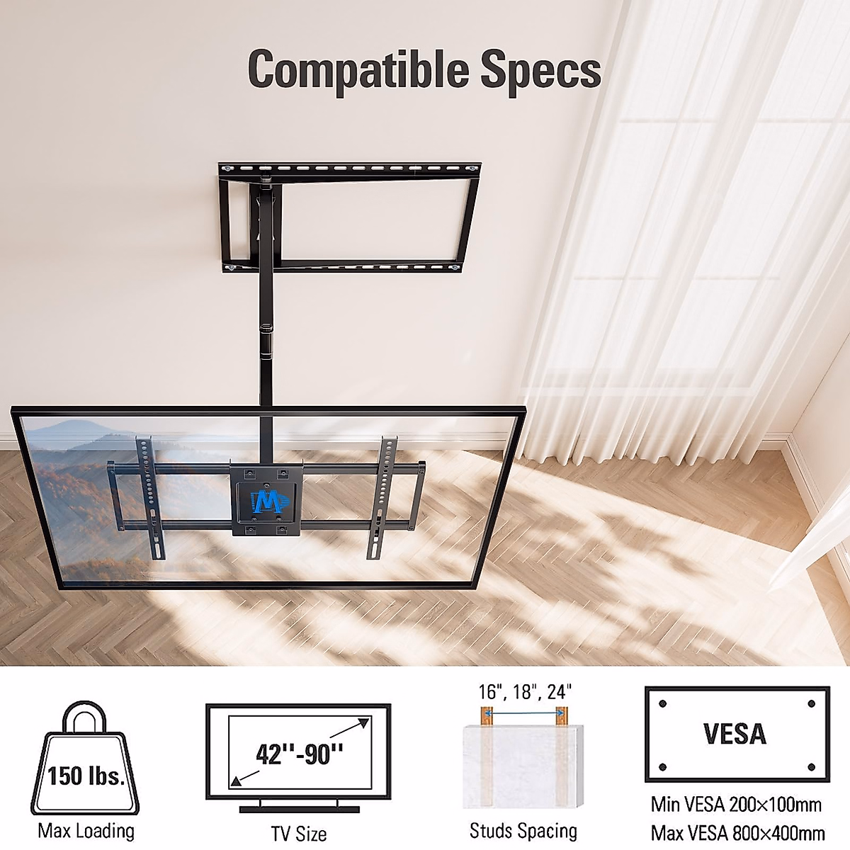 Mounting Dream Long Arm TV Wall Mount for Most 42-90 Inch TV, 40 Inch Extension TV Mount Swivel and Tilt, Full Motion Mount Fits Max VESA 800x400mm, 150 lbs. Loading, 16”,18”, 24” Studs