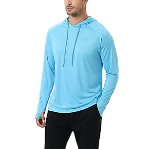 Yundobop Men's UPF 50+ Rash Guard Swim Shirt Long Sleeve Athletic Hoodies Lightweight Fishing Running Thumbholes Shirt Sky Blue L