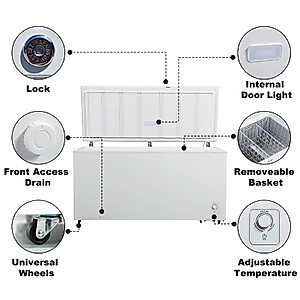 Techomey Chest Freezer 17.7 Cu.Ft. Deep Freezer, Large Freezer with Adjustable Thermostat Control & 4 Removable Wire Basket, Top Open Door, 4 Universal Wheels, Safety Lock, White
