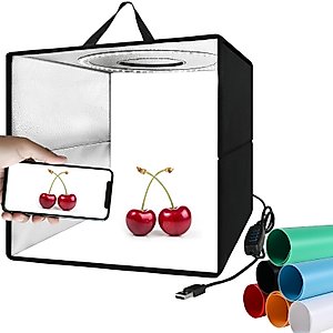 Light Box Photography, Photo Studio Light Box 12''x12'' Professional Shooting Tent Kit with 120 LED Lights & 6 Color Backdrops &1 Diffuser Cloth - Dimmable Lightbox for Product Photography