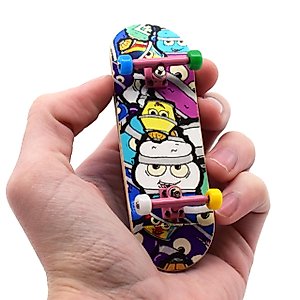 Teak Tuning Complete Fingerboard Bubble Bushing Collage Edition - Premium, Heat Transfer Graphic - Pro Shape & Size - Bearing Wheels, Pro Trucks, 61A Pro Duro Bushings - 32mm x 97mm Deck