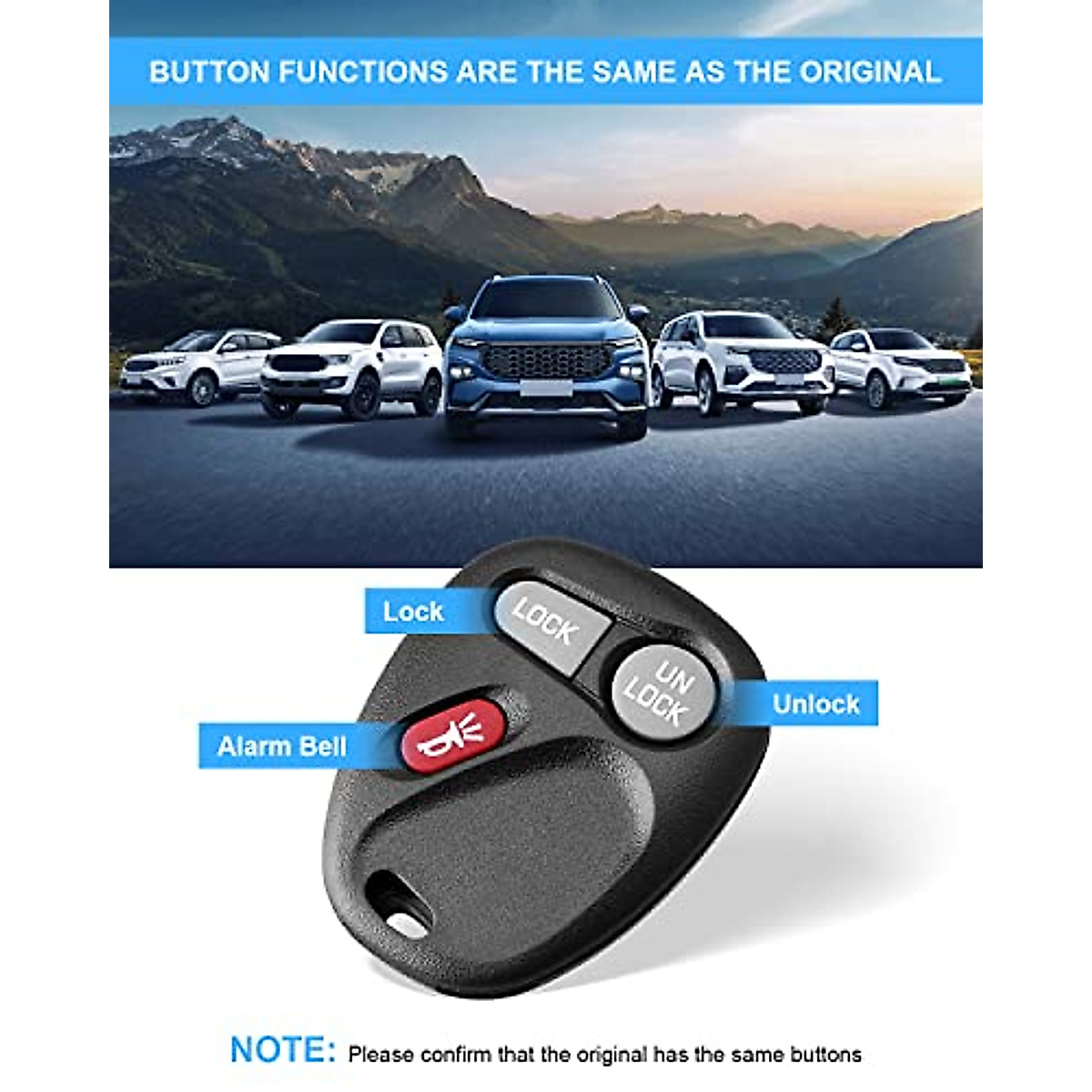 Keyless Entry Remote Control Car Key Fob Replacement for Chevy S10 Silverado Suburban Avalanche Tahoe, GMC Yukon Sonoma Sierra, Cadillac Escalade, 3 Button KOBLEAR1XT (2 Pack)