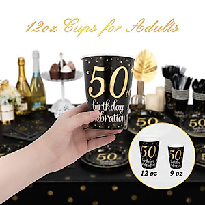 DECORLIFE 192PCS 50th Birthday Plates and Napkins for Men Women, 50th Birthday Decorations, 12oz Cups, 48 Napkins Included for 24 Guests Back in 1974 Party Favors