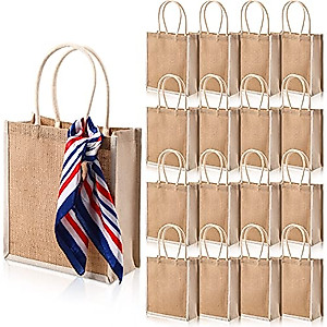 16 Pack Burlap Tote Gift Bags Burlap Beach Bags with Soft Handles Heavy Duty Multipurpose Jute Shopping Bags for Groceries Jute Tote Bags for Women Shopping DIY Pool Beach Trip Bridesmaid Wedding