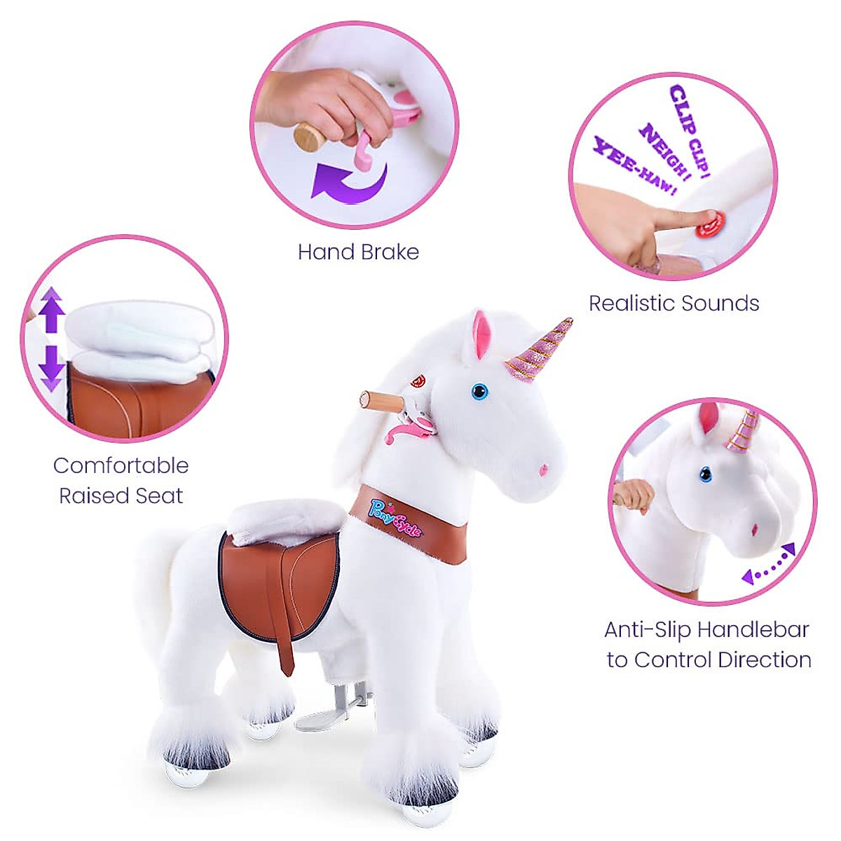 Vroom Rider X Ponycycle Ride-On Unicorn for 4-9 Years Old - Medium