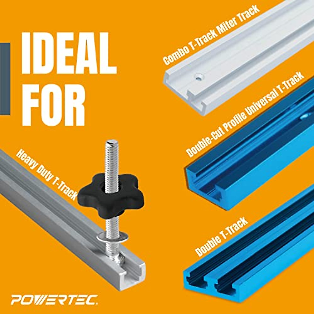 POWERTEC 71070 T Track Knob Kit w/ 5 Star Knob, 1/4-20 Threaded Bolts and Washers, 12 Piece Set, T Track Bolts, T Track Accessories for Woodworking Jigs and Fixtures