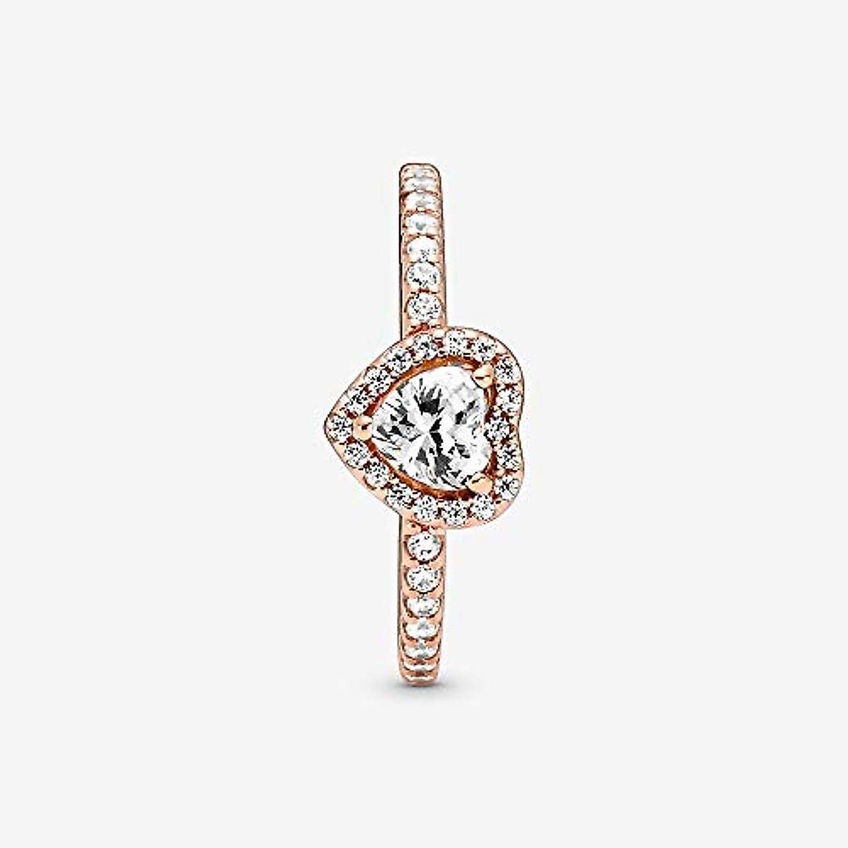 Pandora Sparkling Elevated Heart Ring - Rose Gold Ring for Women - Layering or Stackable Ring - Gift for Her - 14k Rose Gold-Plated Rose with Cubic Zirconia - Size 7.5