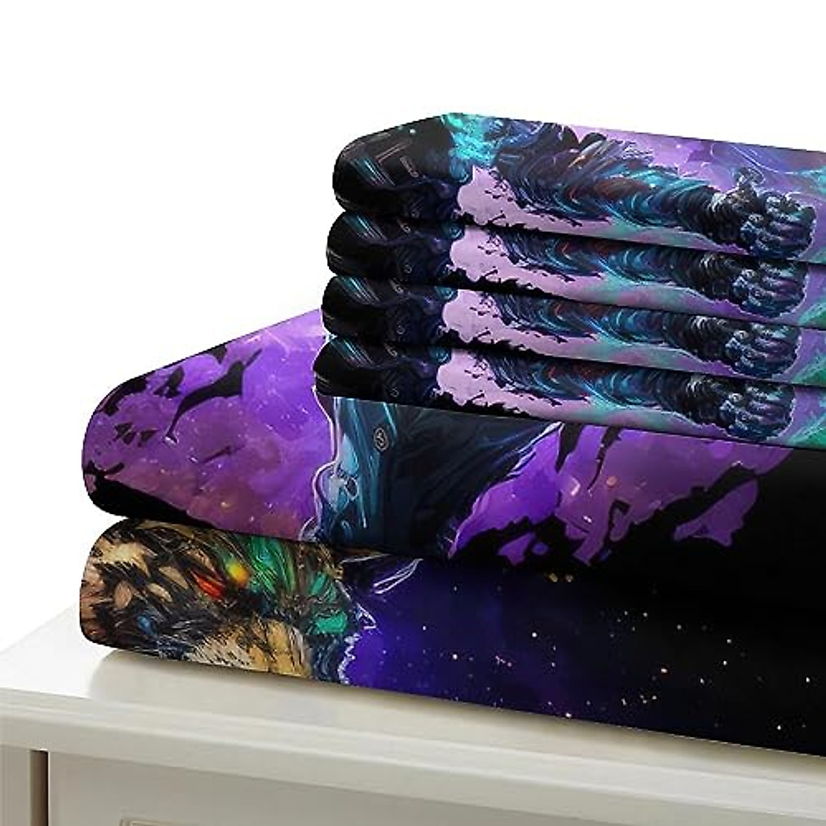 GEEYOU Cosmic Space Wolves 3D Print Quilt Cover Comforter Covers Duvet Cover for Teens and Adults Bedding Set with Pillow Cases with Zipper Closure Soft Microfiber 3 Pieces Queen（228x228cm）