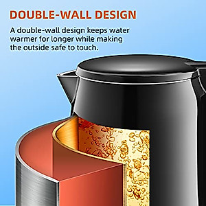 Electric Kettle 1.7L, Aylion 100% Stainless Steel Interior Double Wall Electric Tea Kettle, 1500W Fast Heating, Auto Shut-Off & Boil Dry Protection, BPA Free, LED Indicator, Black