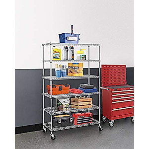 BestMassage Wire Shelving Unit Heavy Duty Garage Storage Shelves Large Metal Shelf Organizer 6-Tier Height Adjustable Commercial Grade Utility Steel Storage Rack with Wheels,18 x 48 x 72 (Chrome)