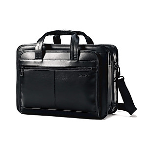 Samsonite Leather Expandable Briefcase, Black, One Size, 17"