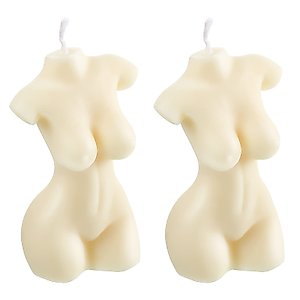 2 Pieces Body Soy Candle Female Body Shaped Candle Woman Torso Candle Woman Bust Candle Home Decoration for Christmas Bedroom Bathroom Aesthetic Decoration (White, Simple Style)