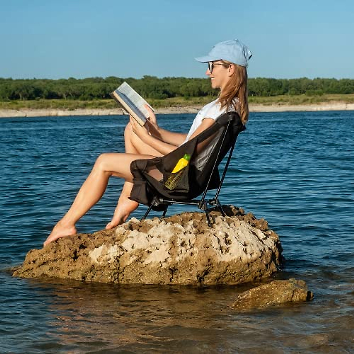 MOON LENCE Small Camping Chairs, Compact Backpacking Chair Portable Lightweight Lawn Chair Folding Chair for Hiking with Side Pockets