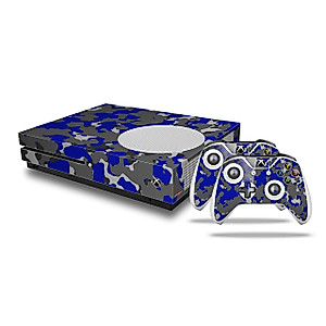 WraptorSkinz Decal Vinyl Skin Wrap Compatible with Xbox One S Console and Controllers - WraptorCamo Old School Camouflage Camo Blue Royal