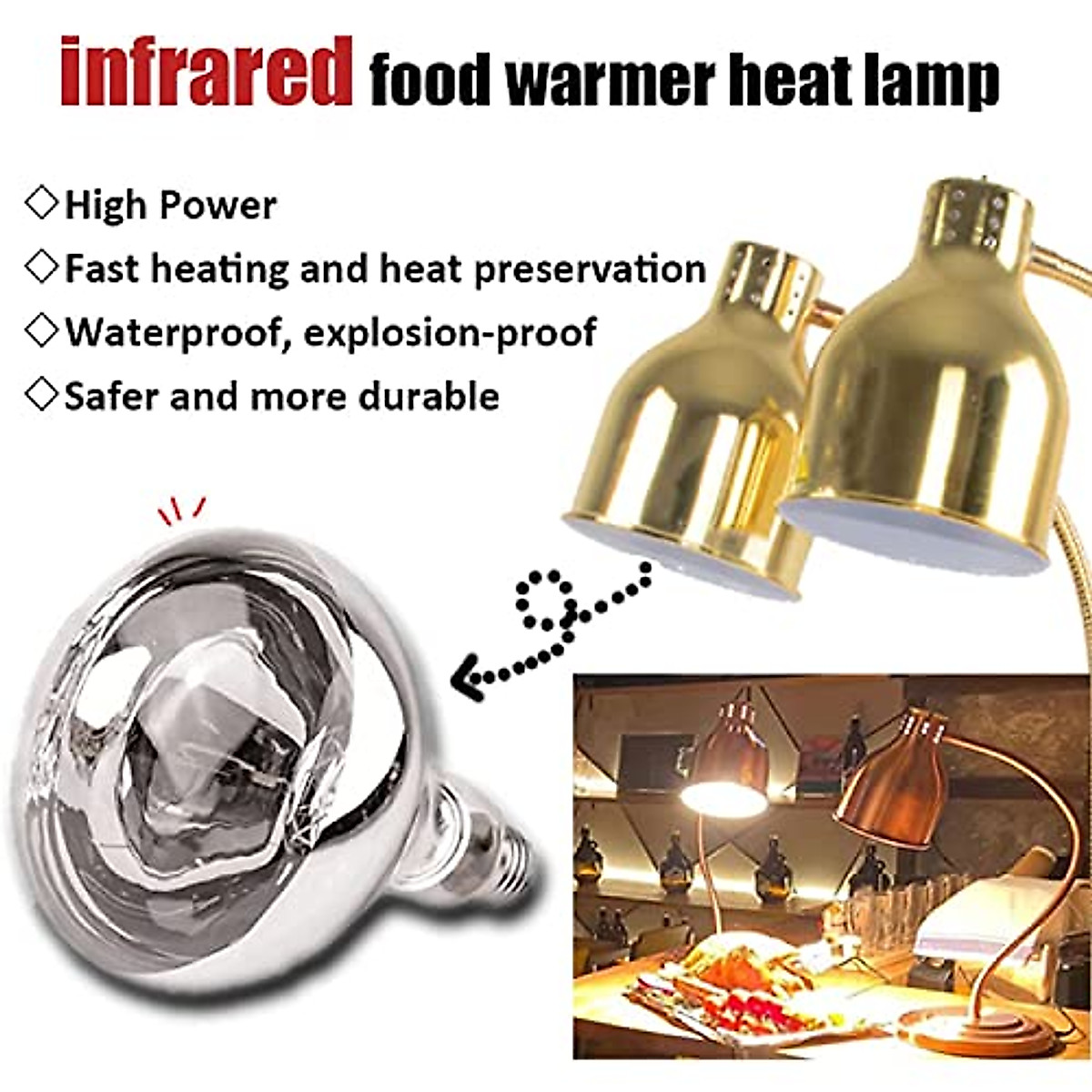 HNCXHX Food Heat Lamp,Commercial Food Warmers for Parties Buffets for Pizza Steak Fried Chicken, Double Head Multi-Directional Adjustment Catering Buffet Heat Lamp,Silver