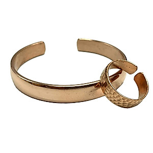 Healing Lama Original Medium Gauge Easy to Adjust 100% Pure Copper Tibetan Healing Bracelet and Thumb Ring Set. Unisex (Plain)