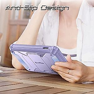 Fintie Shockproof Case for All-New Fire 7 Tablet (12th Generation, 2022 Release), [Tuatara] Rugged Unibody Hybrid Bumper Kickstand Cover with Built-in Screen Protector, Lilac Purple