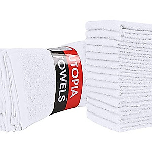 Utopia Towels Premium Bundle - 1 Cotton Washcloths White (12x12 inches), Pack of 24 with Flour Sack Dish Towels, 12 Pack - 28 x 28 Inches and Dish Towels 12 Pack - 15 x 25 Inches