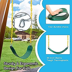 TURFEE 2 Pack Green Swing Seats Heavy Duty with 66" Chain Accessories Replacement with Snap Hooks for Kids Outdoor Play Playground, Trees, Swing Set (Green)