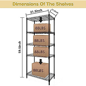 5-Tier Wire Shelving Unit and Storage, Shelves for Storage Height Adjustable Metal Wire Rack Shelving for Garage Kitchen Pantry Closet Laundry Bathroom Load 440LBS (21.5W x 11.5D x 59.5H inch)