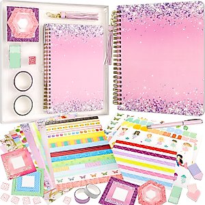 ceiba tree DIY Journal Kit Arts & Crafts Gifts for Teen Girls Ages 8-14 Journaling Scrapbooking Diary Supplies Scrapbook Kit Birthday Gift Ideas for 8, 9 Year Old Girls Kids Teens